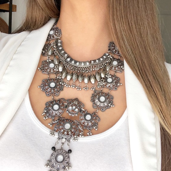 Express | Jewelry | Express Huge Silver Ornate Statement Necklace ...